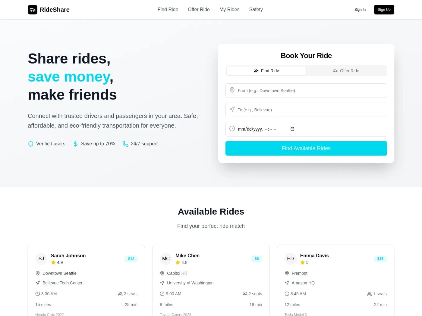 Uber Carpool Clone Website