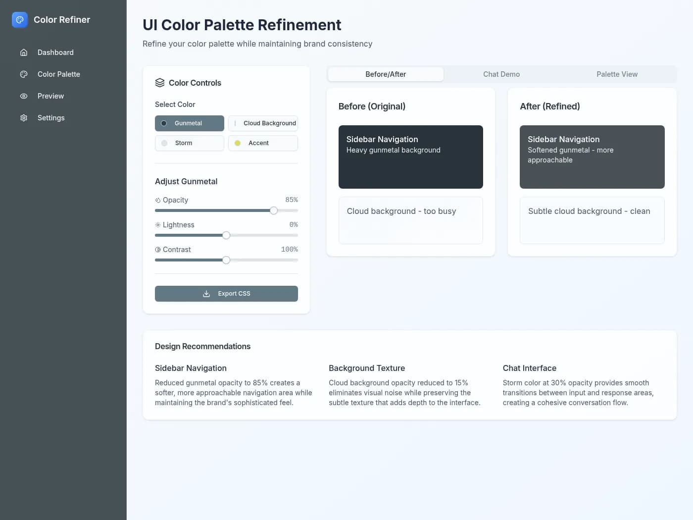 UI Color Palette Refinement Tool