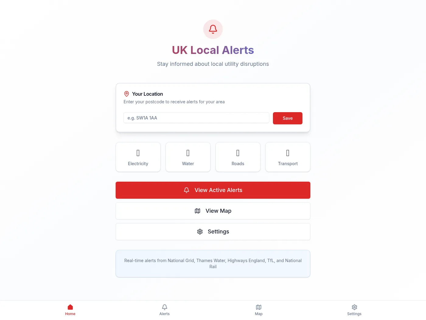 UK Local Alerts – Real-Time Public Utility Alerts for UK Residents