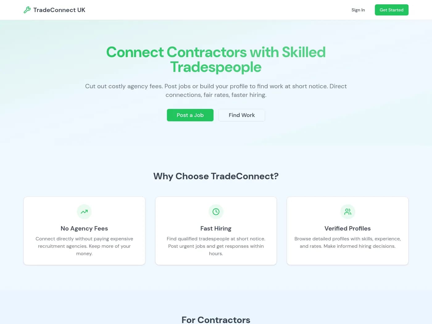 UK Trade Contractor Job Platform
