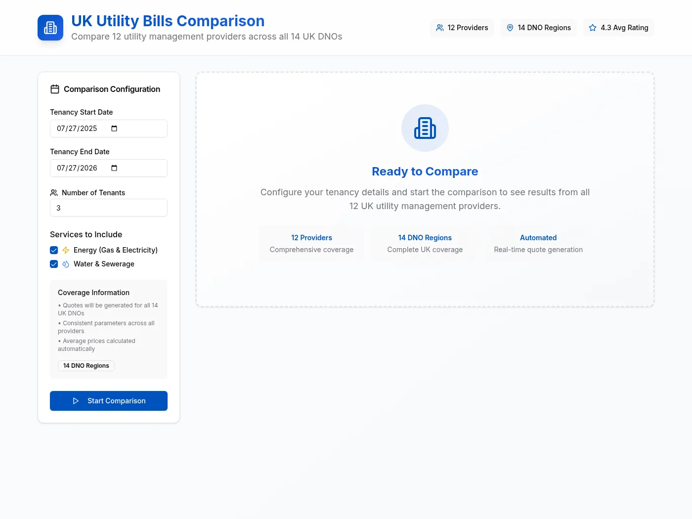 UK Utility Bills Comparison & Analysis Platform