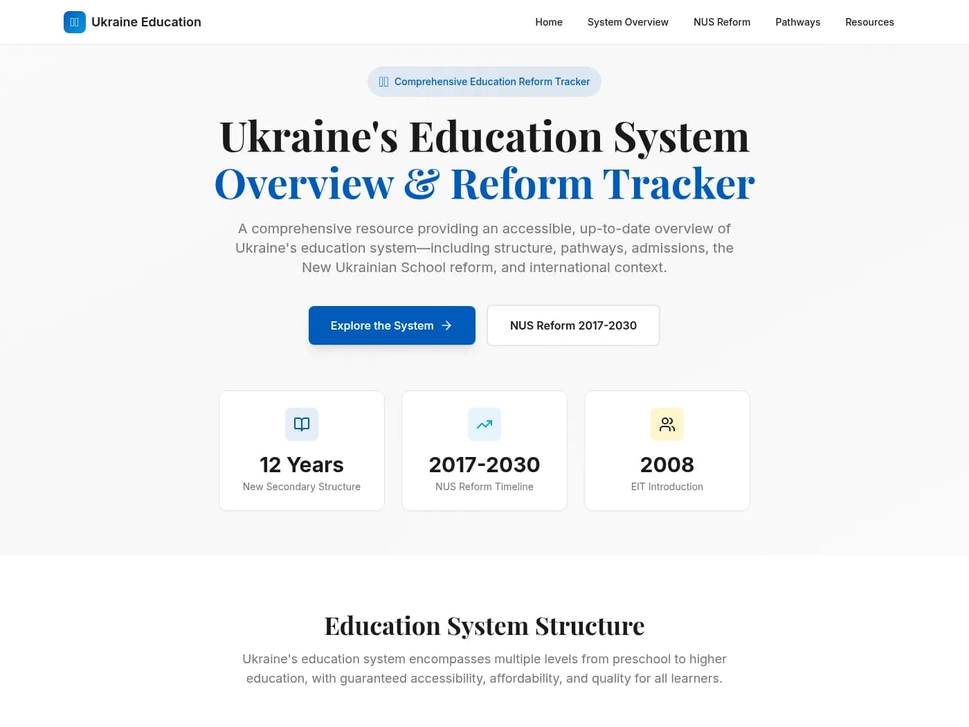 Overview and Reform Tracker for Ukraine’s Education System