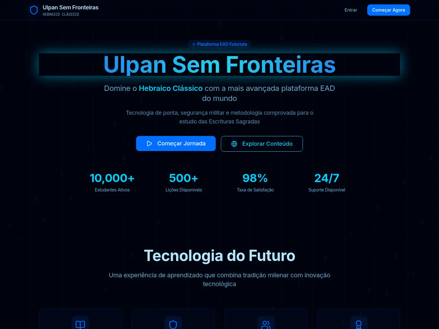 Ulpan Sem Fronteiras: Plataforma EAD de Hebraico Clássico com Design Futurista