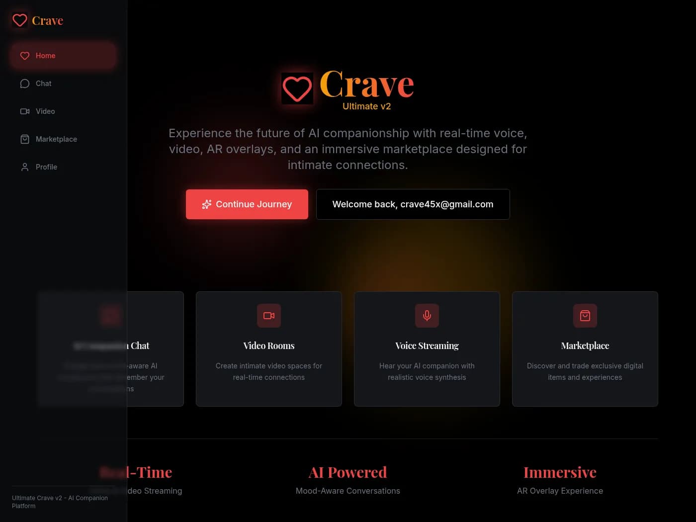 Ultimate Crave v2: Real-Time AI Companion Platform with AR, Voice, Video, and Marketplace