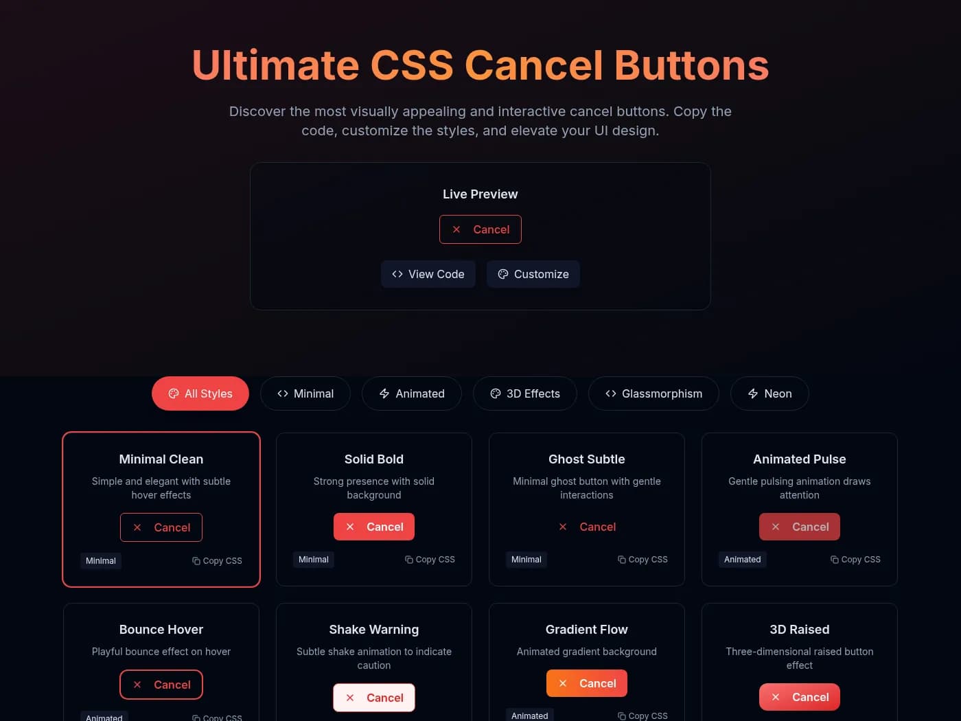 Ultimate CSS Cancel Button Showcase
