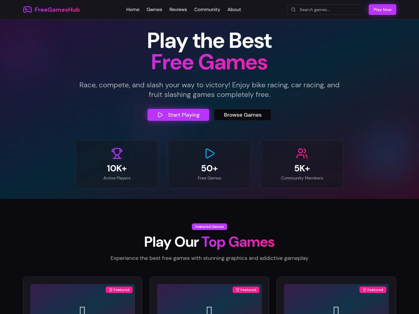 Ultimate Free Games Hub – A Responsive, Engaging Portal for Top Free Games & Community