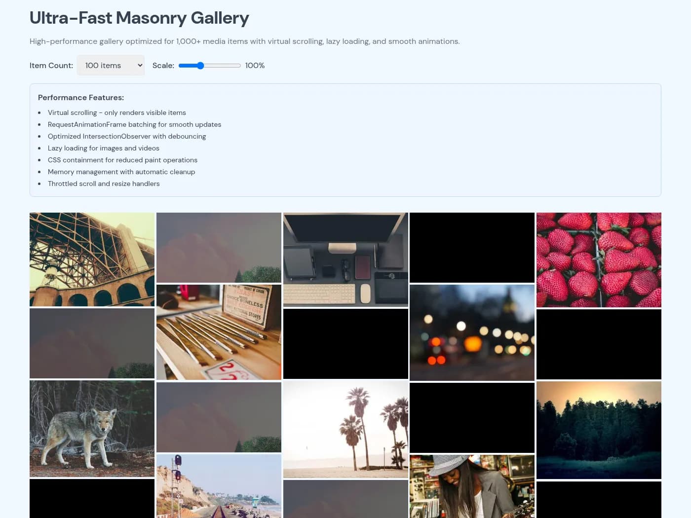 Ultra-Fast Masonry Media Gallery