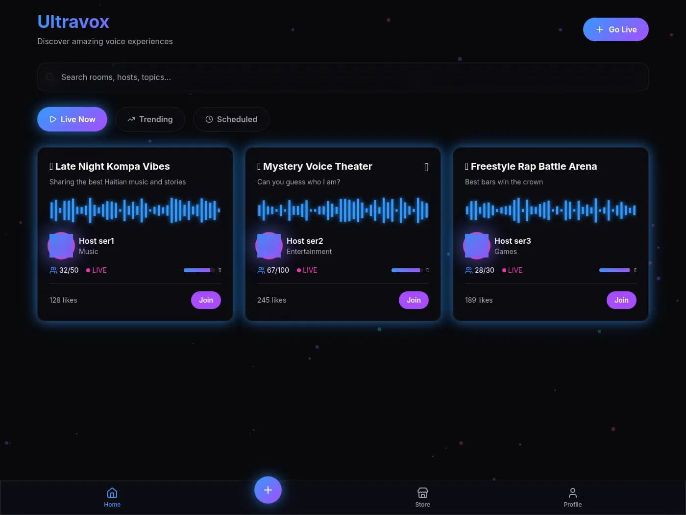 Ultravox: Futuristic Voice-Only Livestream & Social Experience