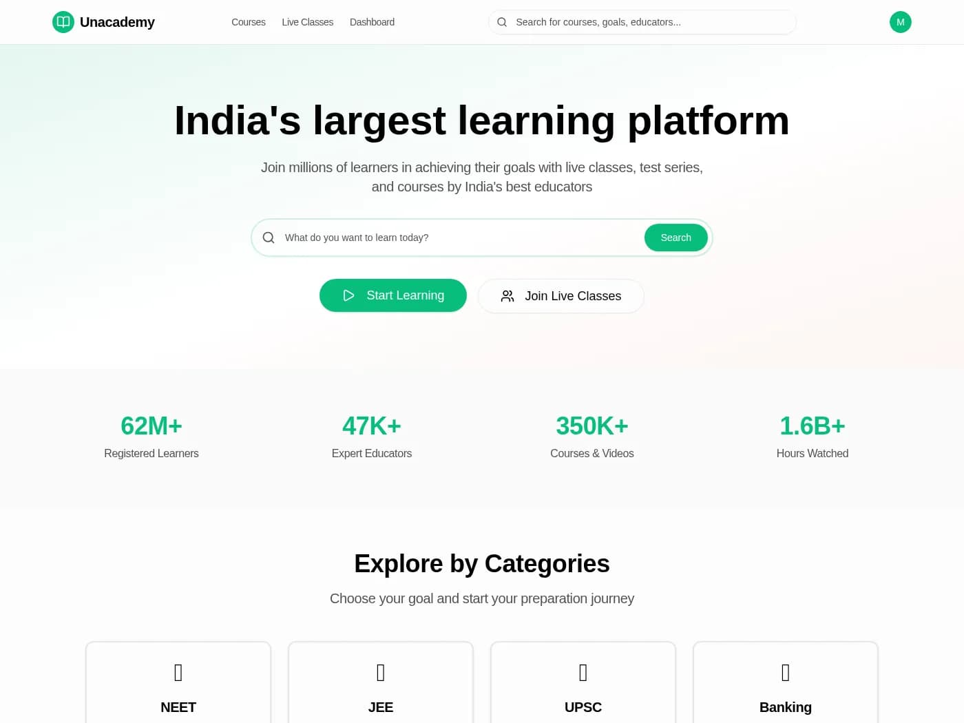Unacademy Clone - Online Learning Platform