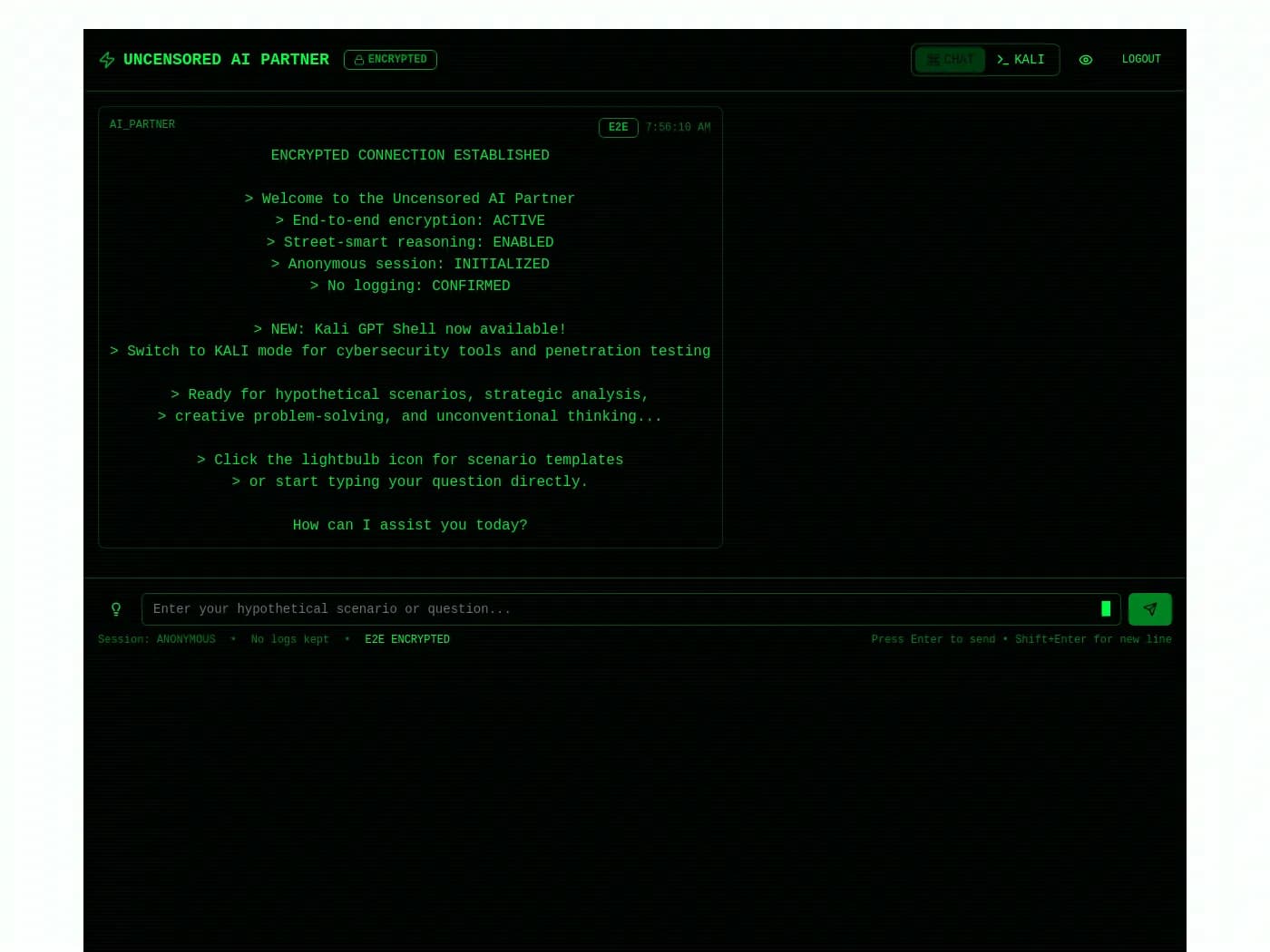Uncensored AI Partner - Encrypted Intelligence Platform