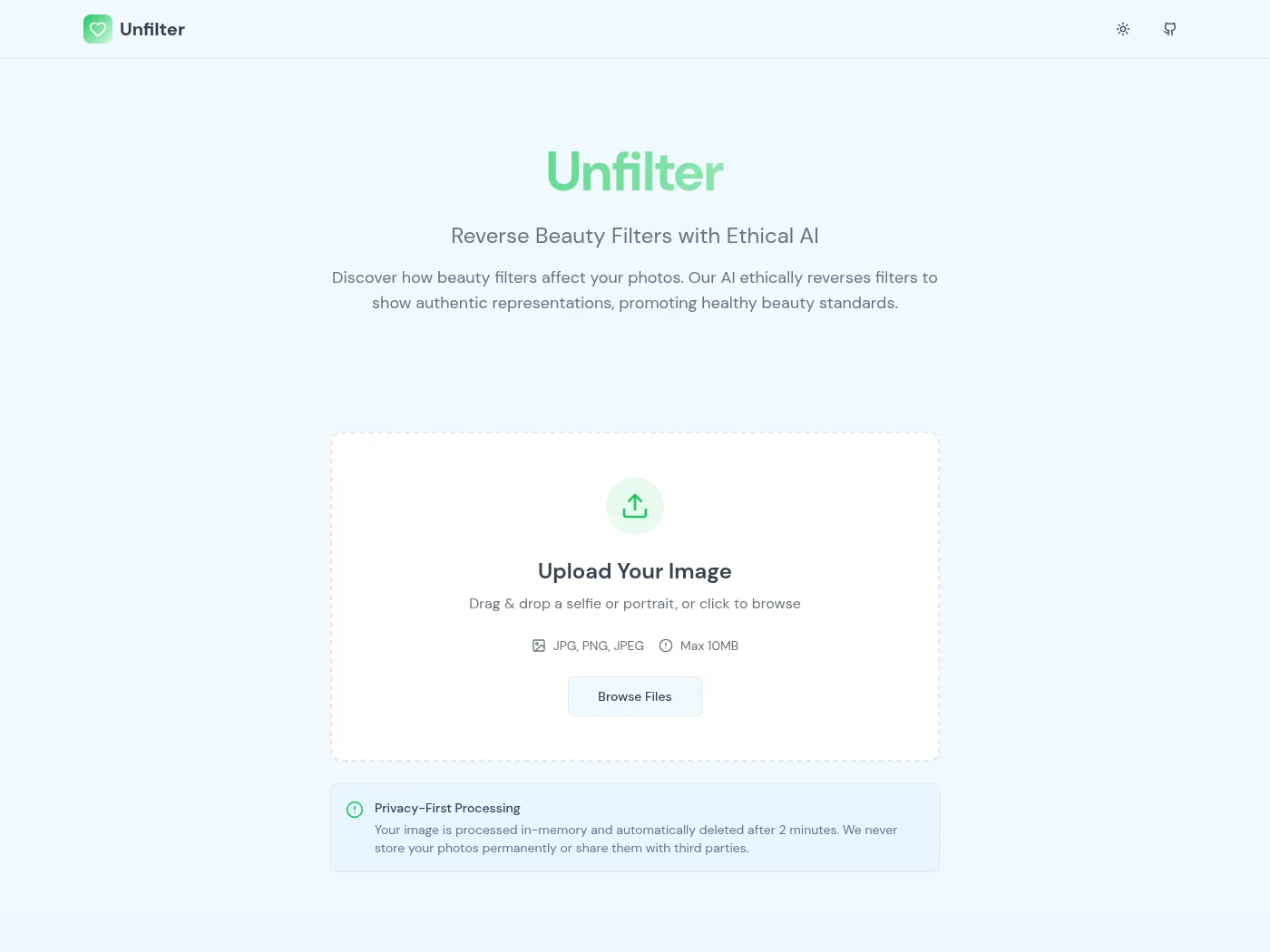 Unfilter – Reverse Beauty Filters AI Web App