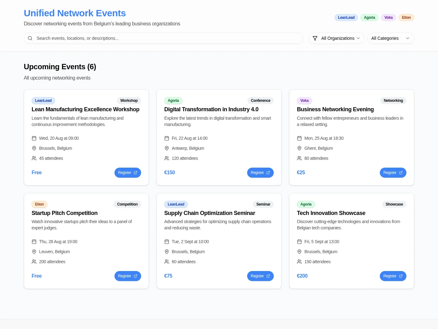 Unified Network Events Agenda