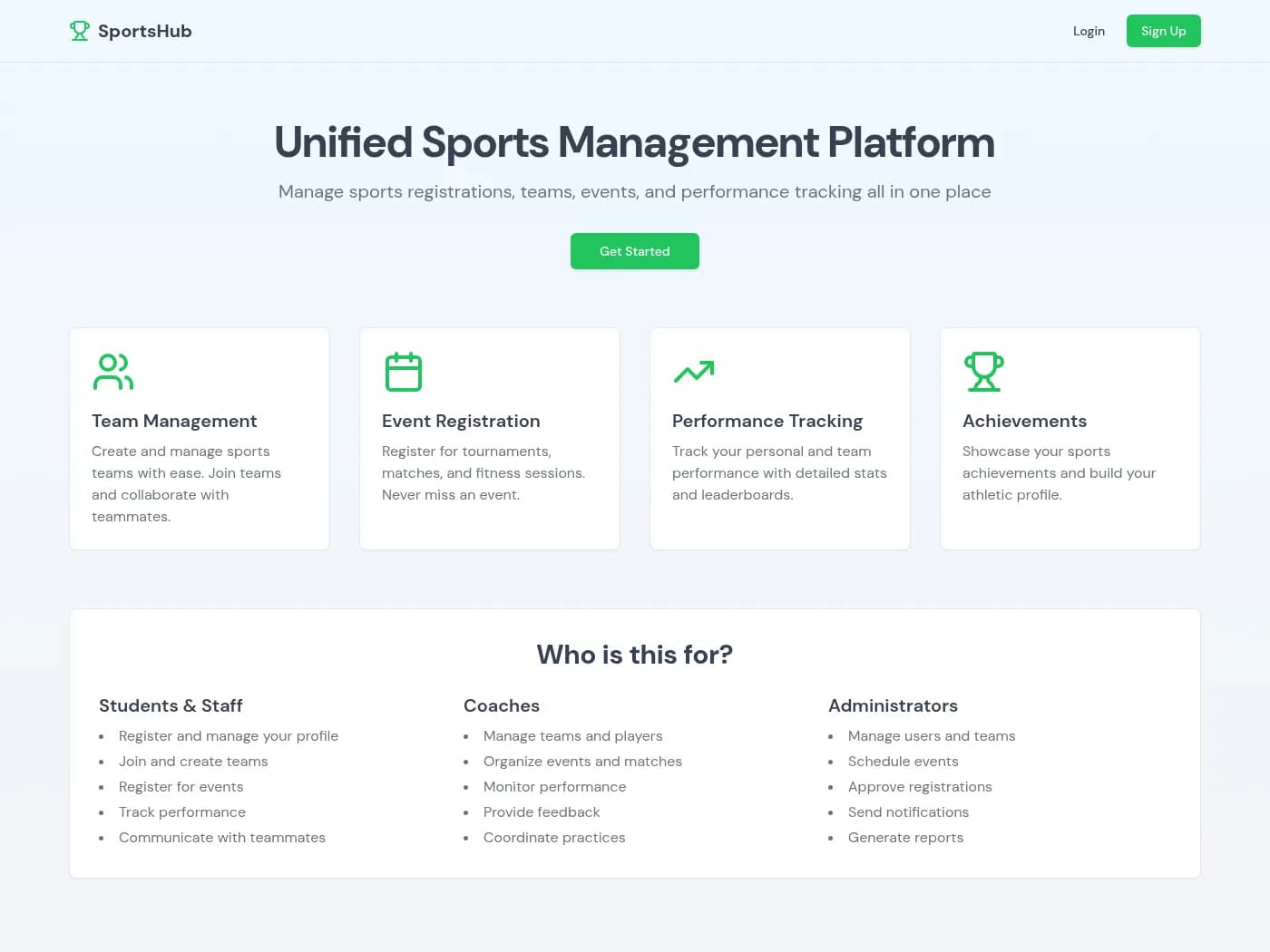 Unified Sports Management Platform for Students, Coaches, and Admins