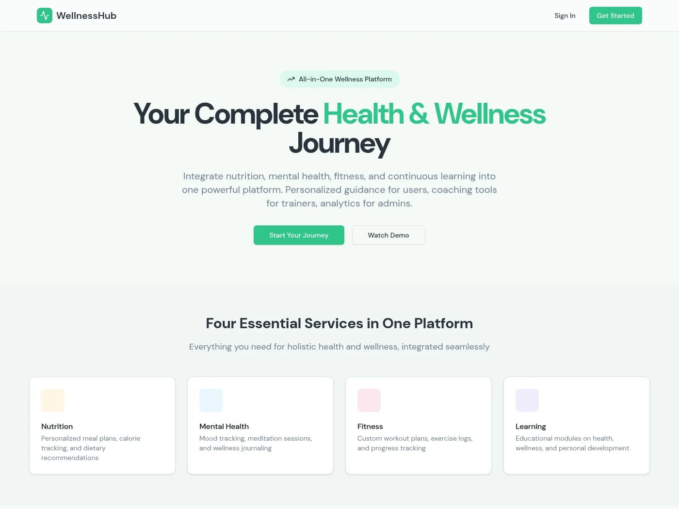 Unified Wellness Platform: All-in-One Nutrition, Mental Health, Fitness, and Learning Portal
