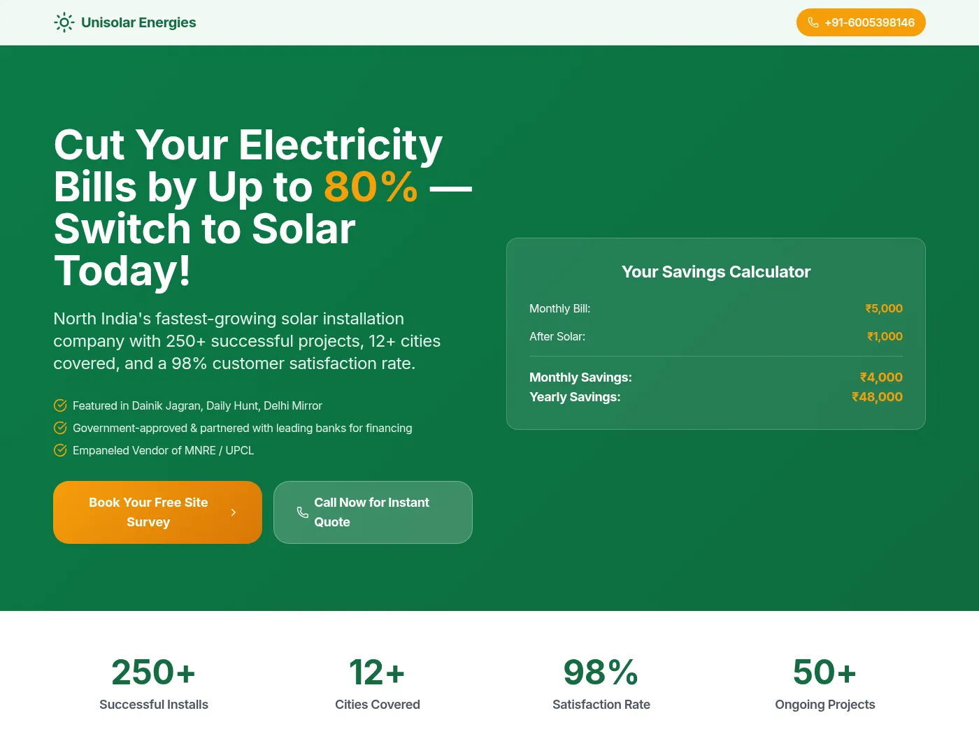 Unisolar Energies High-Converting Landing Page
