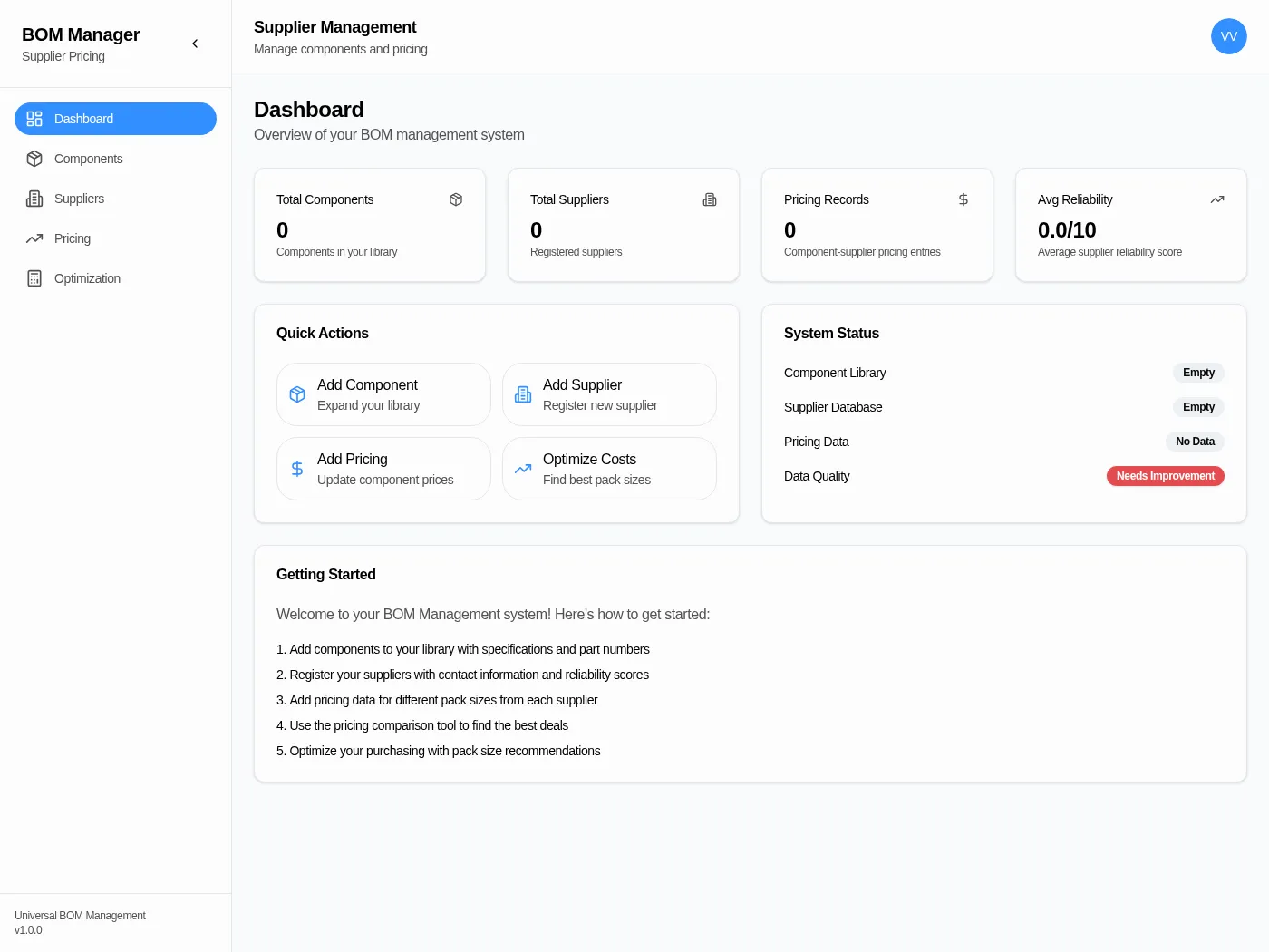 Universal BOM (Bill of Materials) Management App
