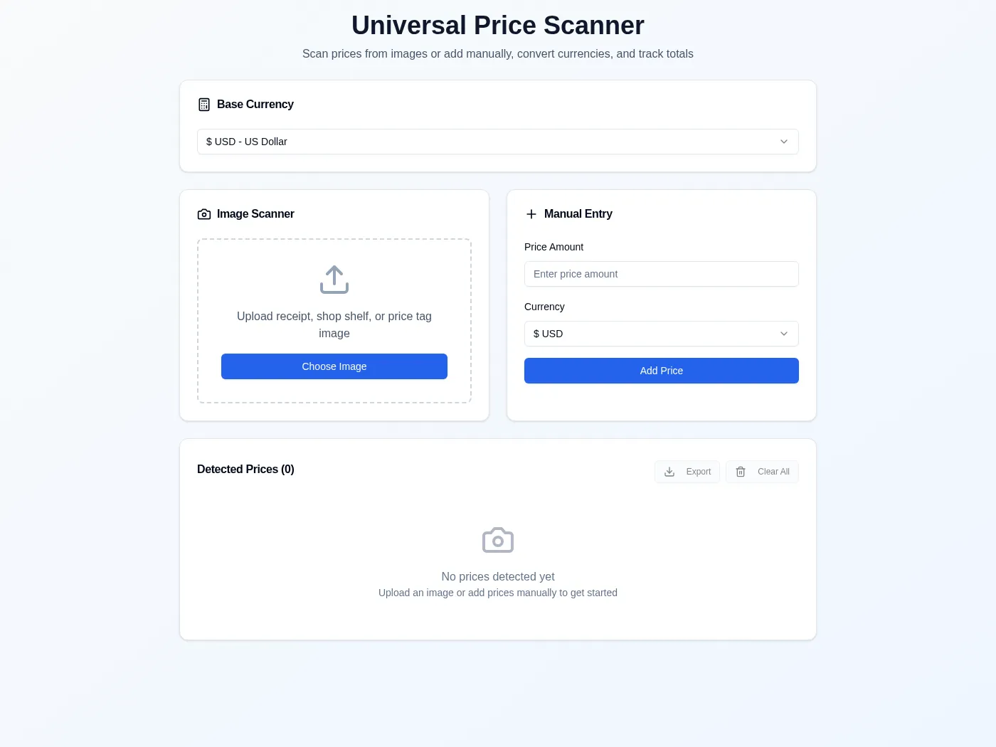 Universal Currency Price Scanner & Adder