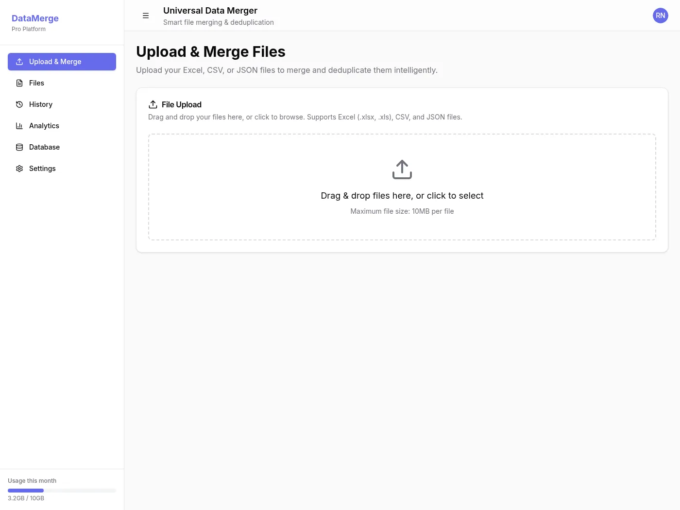 Universal Data Merger & Cleaner SaaS Platform