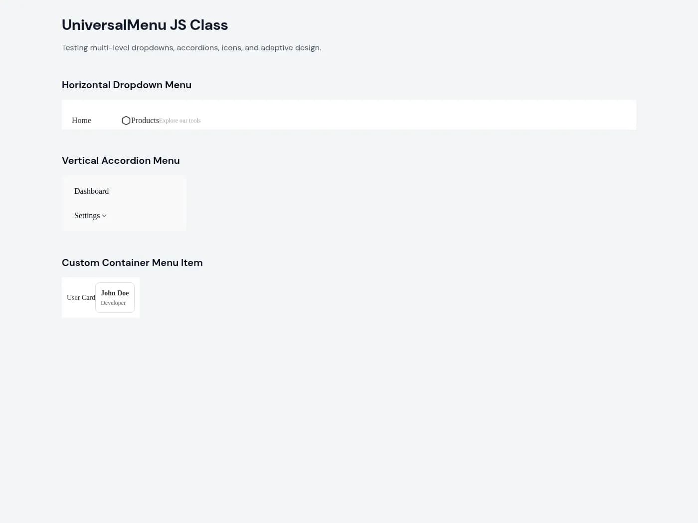 UniversalMenu JS Class