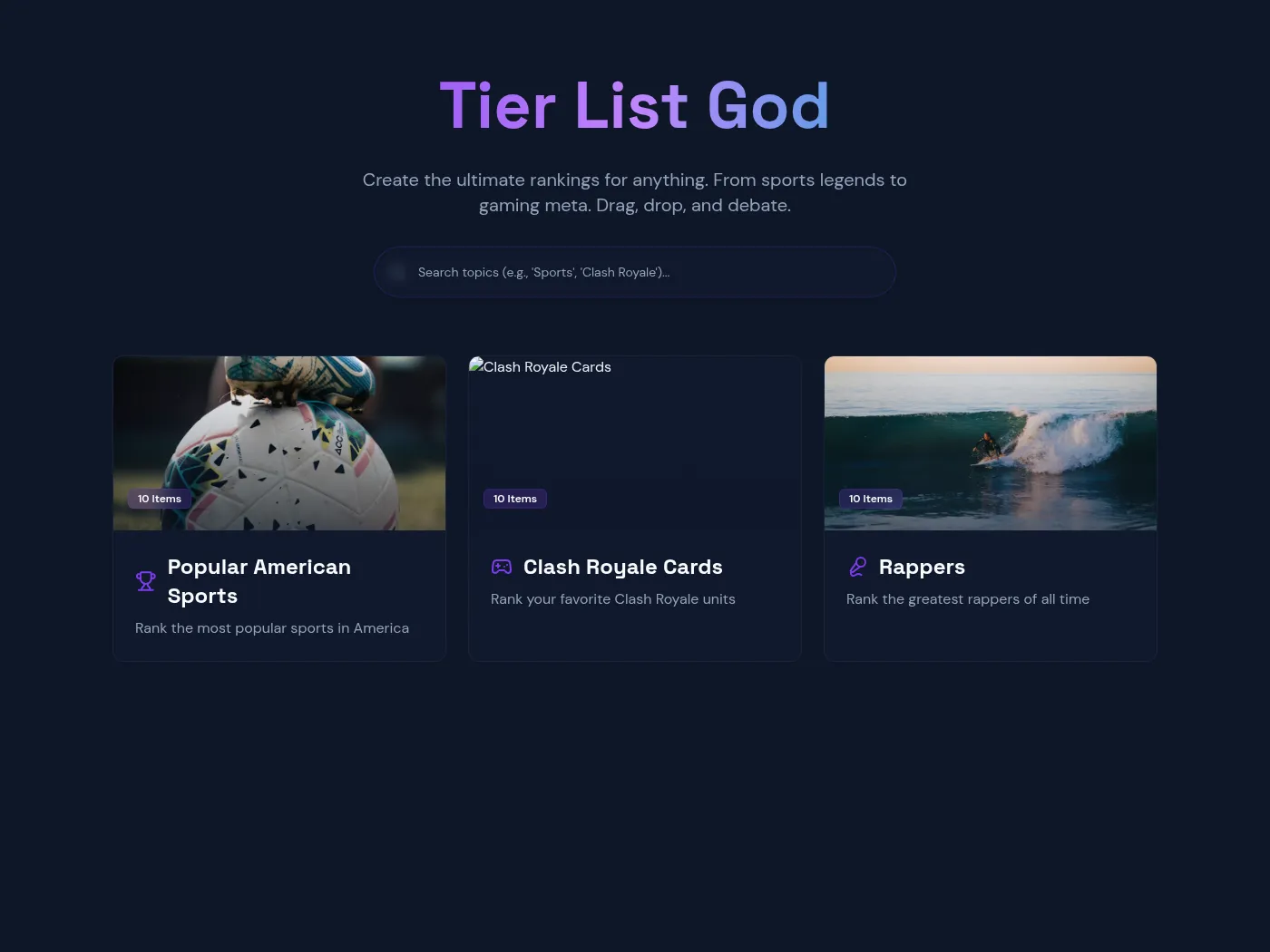 Universal Tier List Creator for Any Topic