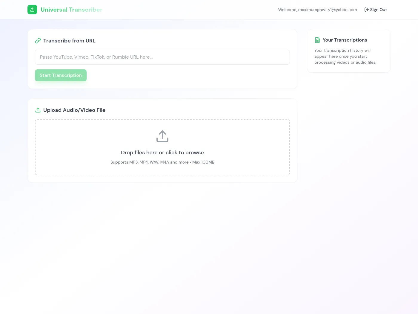 Universal Video & Audio Transcriber with GUI
