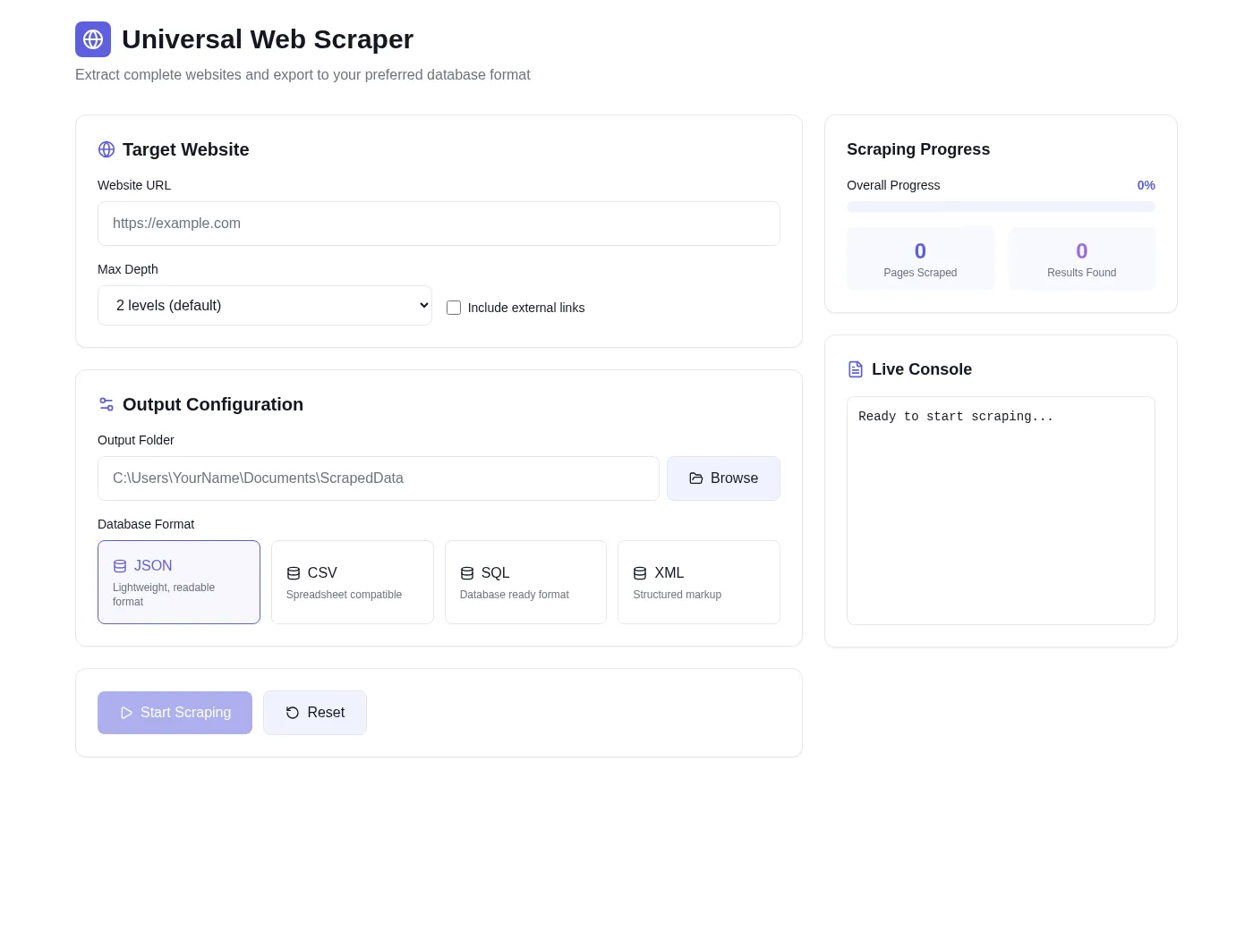 Universal Web Scraper with Custom Database Output