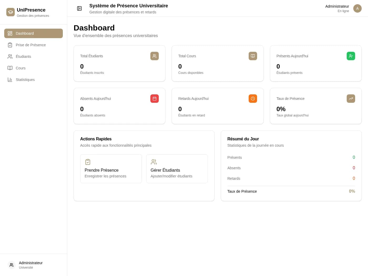 Université Attendance & Retard Dashboard