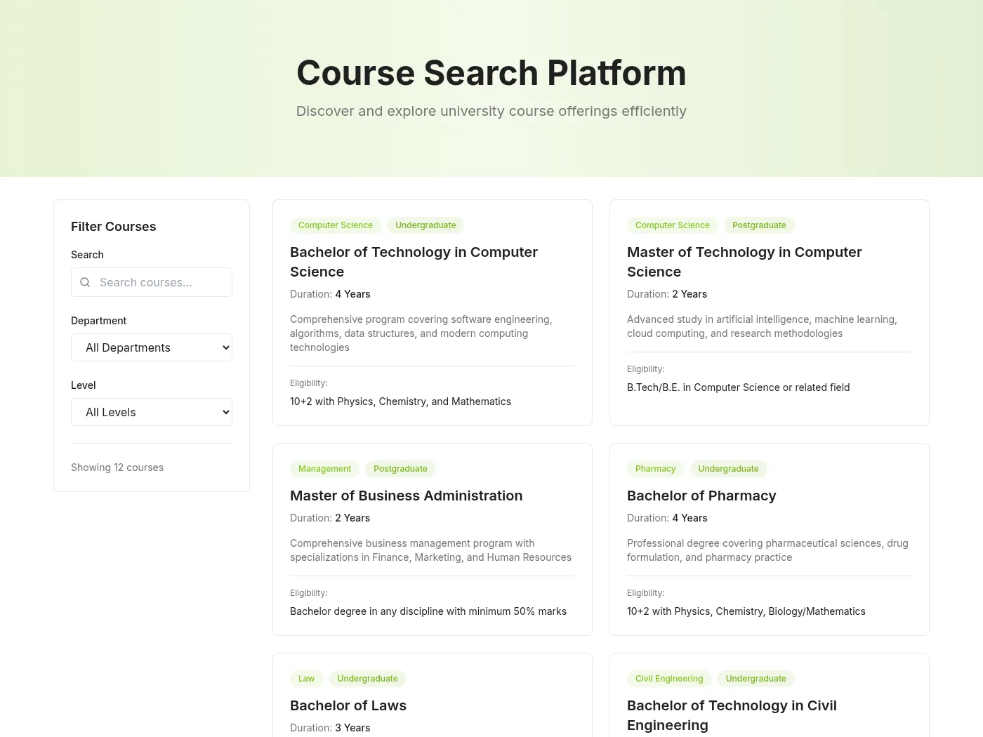 University Course Search Platform
