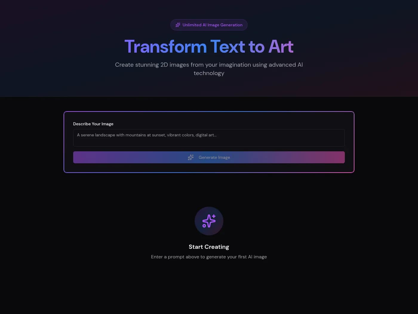 Unlimited AI Text-to-2D-Image Generator Website