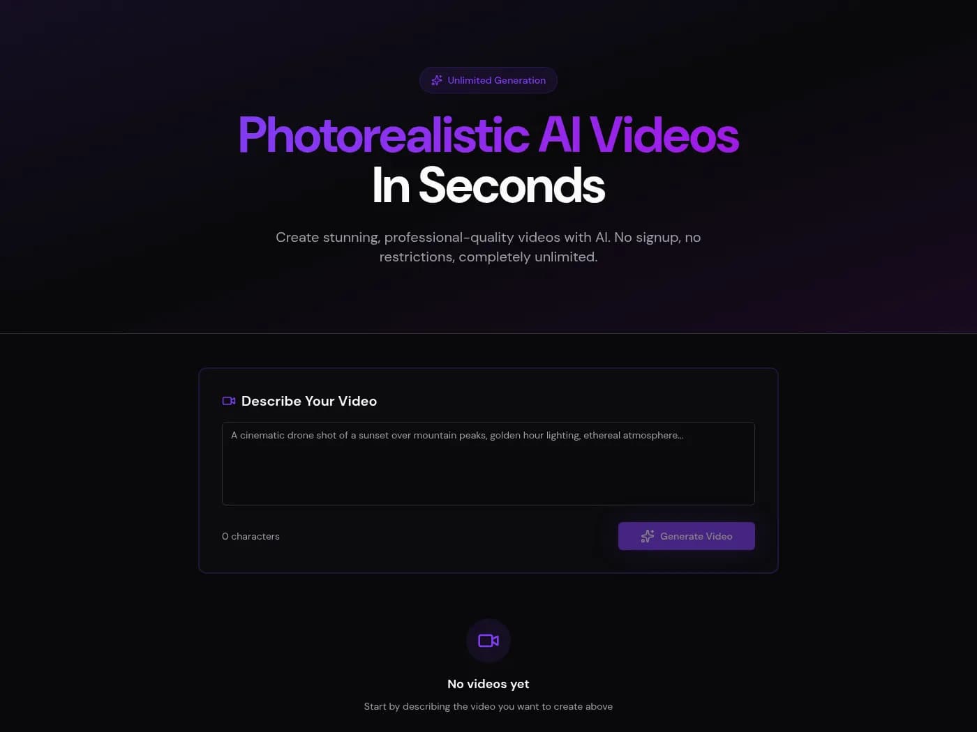 Unlimited AI Photorealistic Video Generator