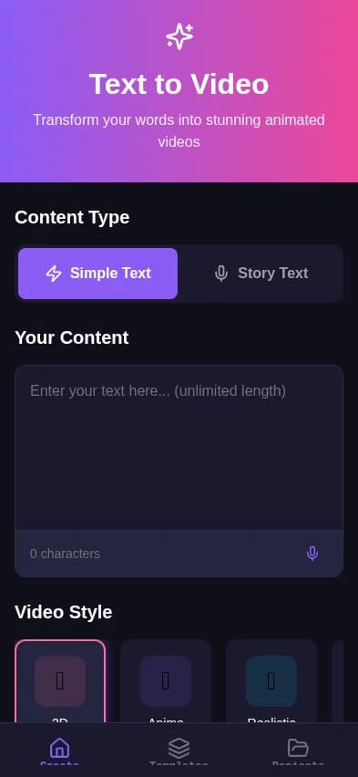 Unlimited Text-to-Video Generator for Mobile