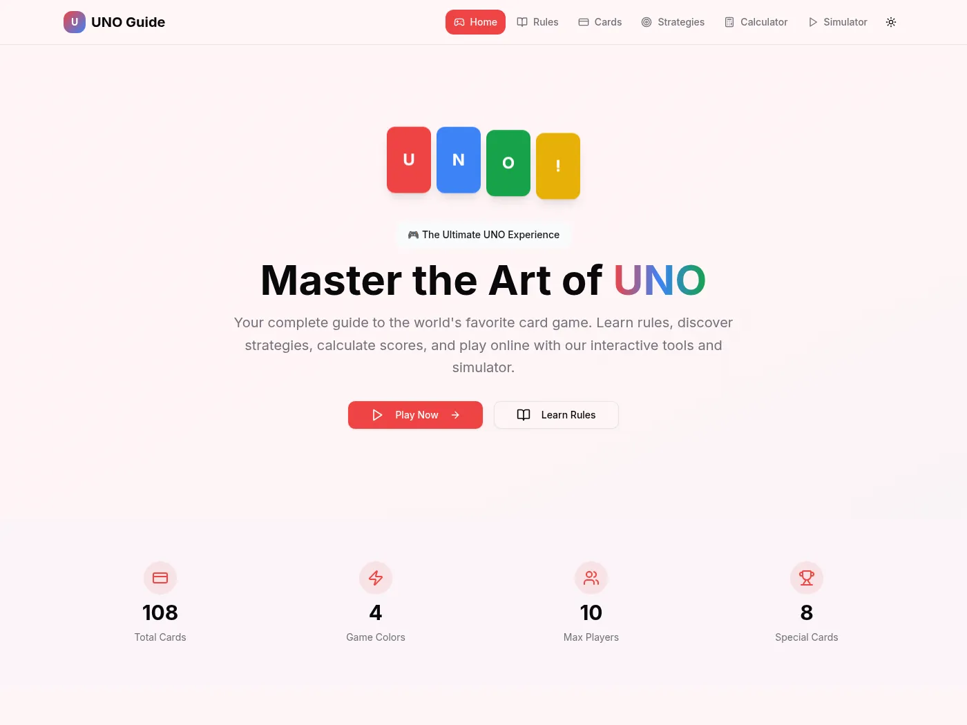 UNO Game Guide & Interactive Simulator Website