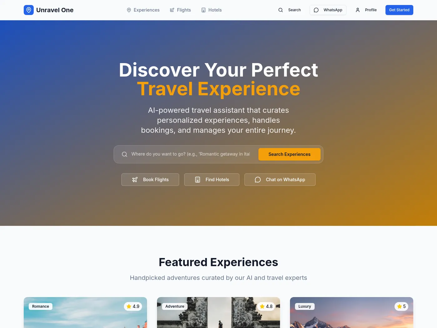 Unravel One: AI-Powered Travel Experience Platform