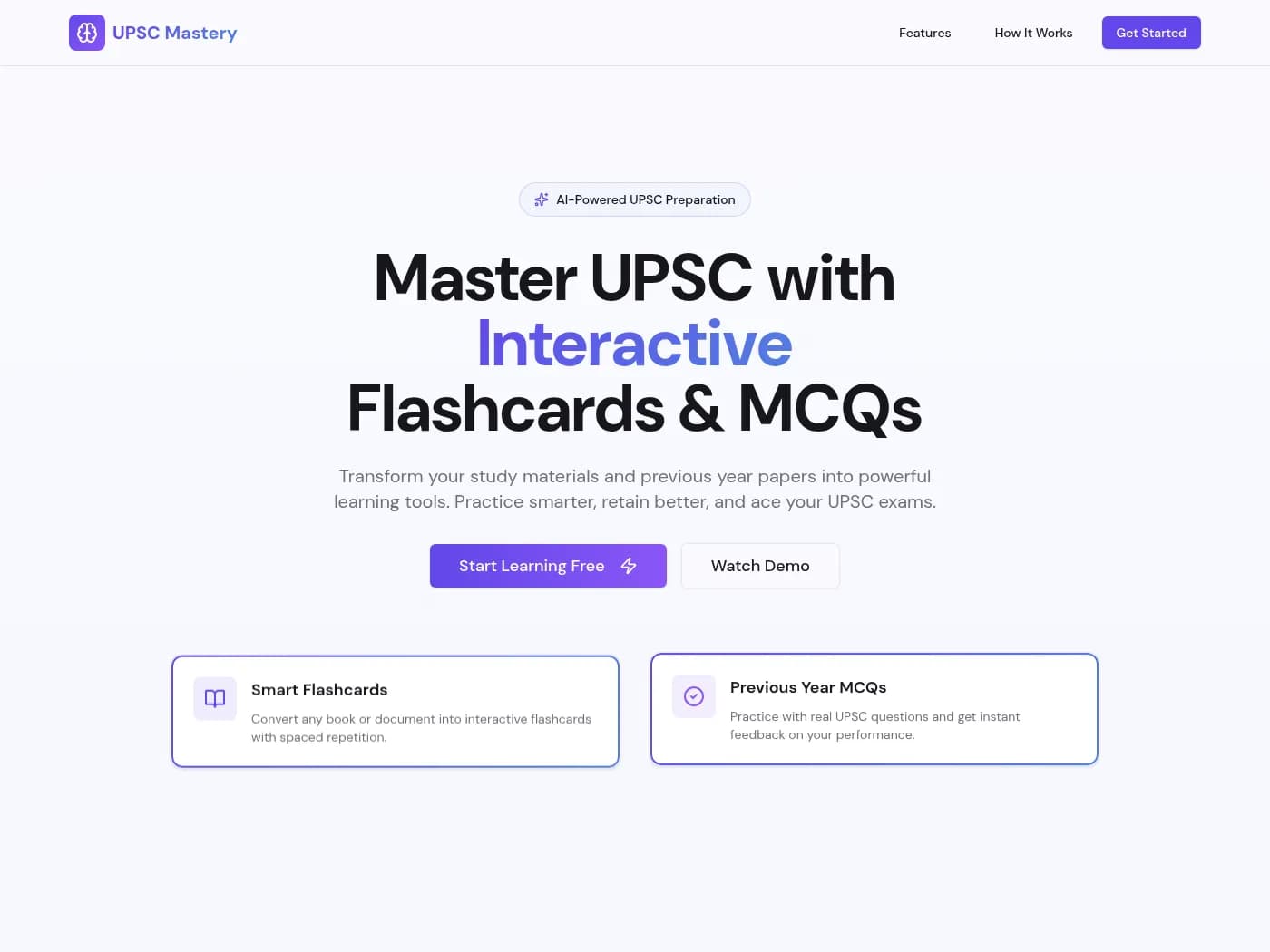 Interactive UPSC Study Website with Flashcards and MCQs