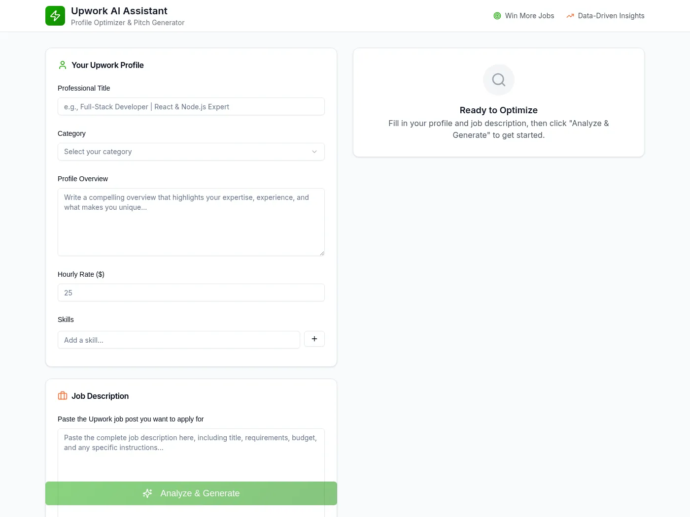 Upwork AI Assistant - Profile Optimizer & Pitch Generator