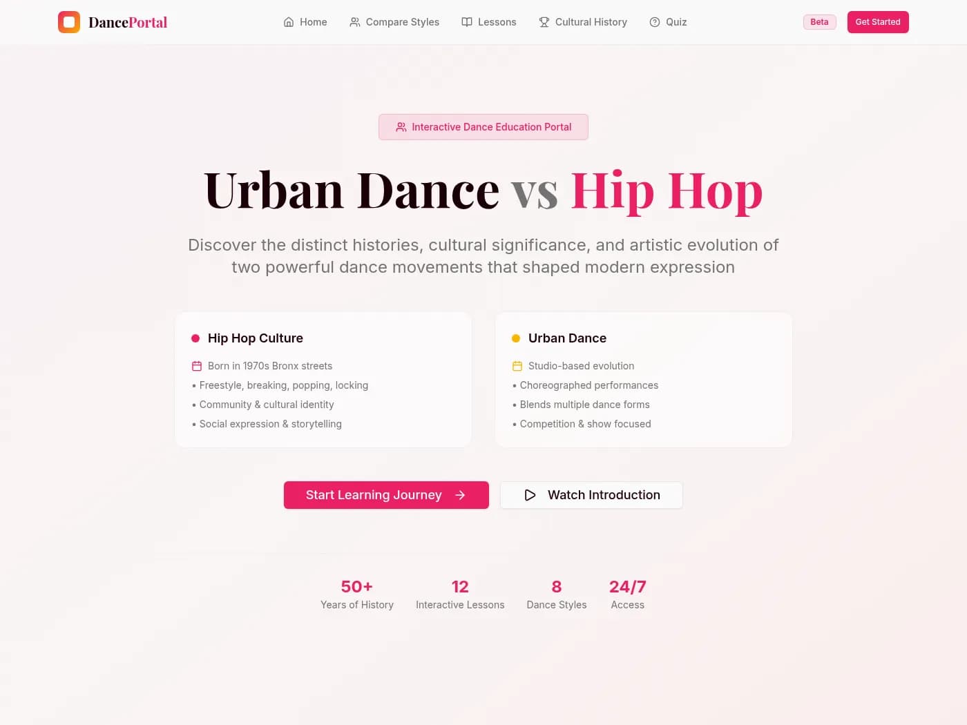 Urban Dance vs Hip Hop: Interactive Educational Portal
