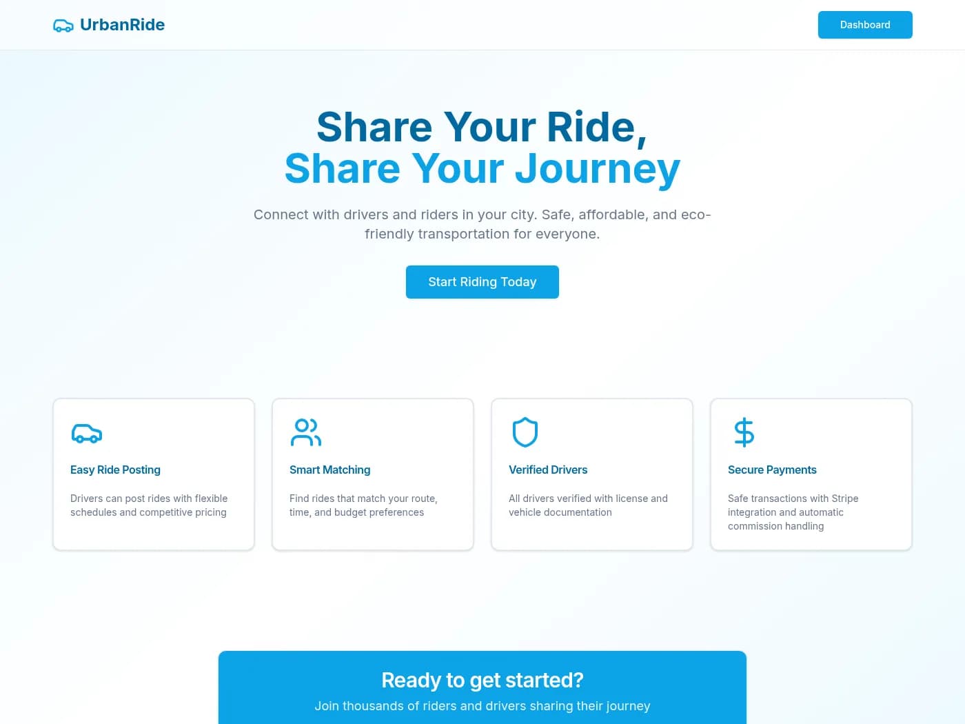 UrbanRide - Modern Ride-Sharing Marketplace