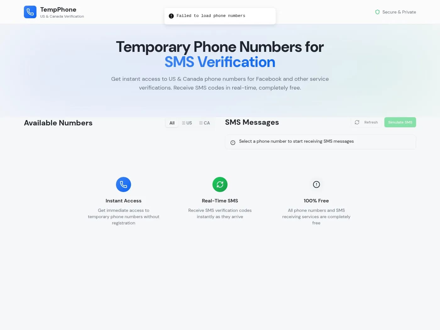 US & Canada Temporary Phone Number Verification Service