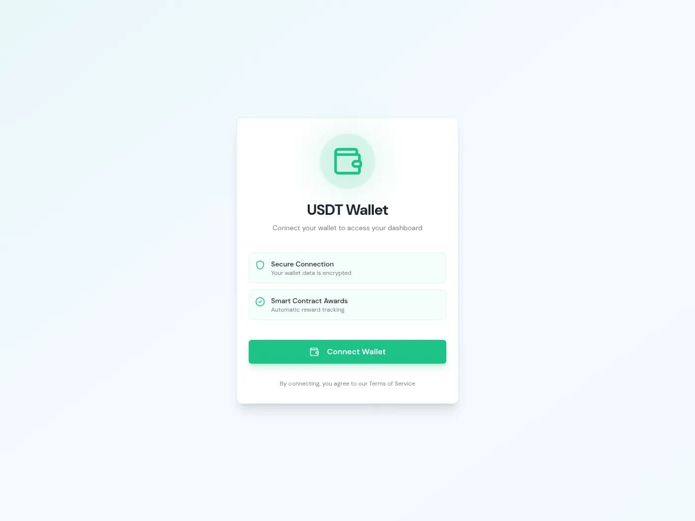 USDT Wallet Dashboard with Smart Contract Awards & Balance Stats
