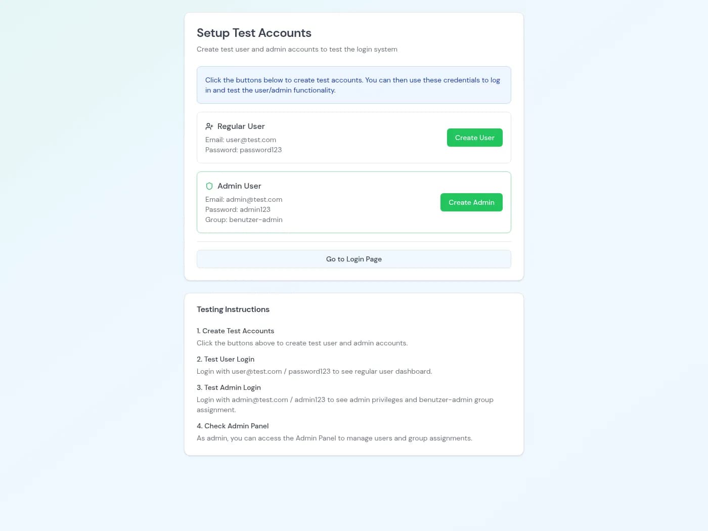User & Admin Login System with Admin Group Assignment