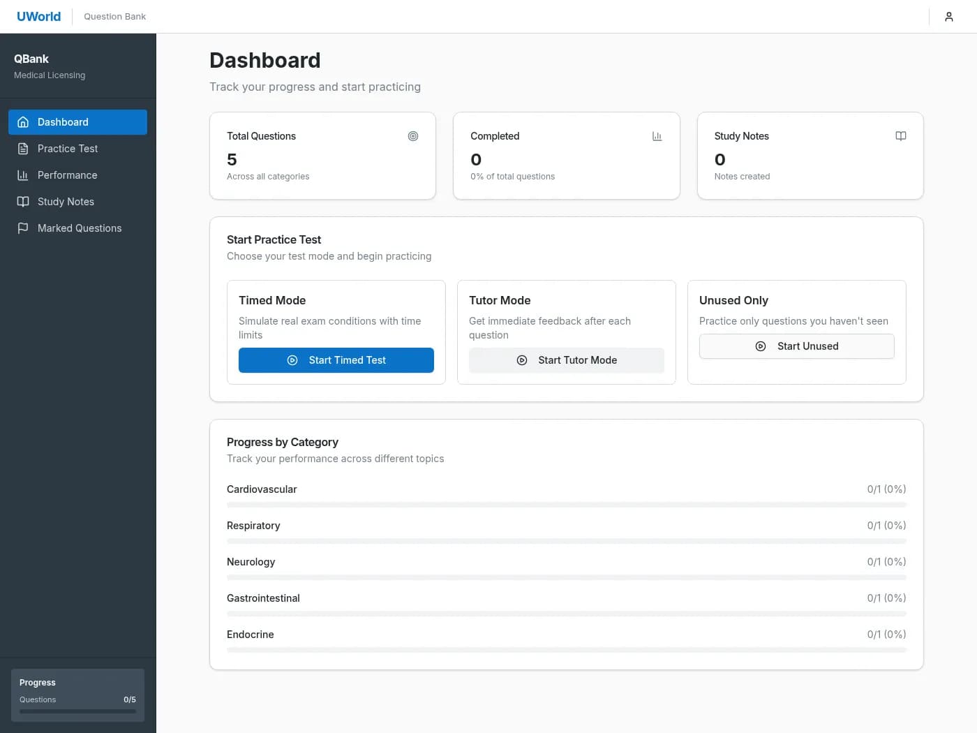 UWorld Style Exam Prep Web App