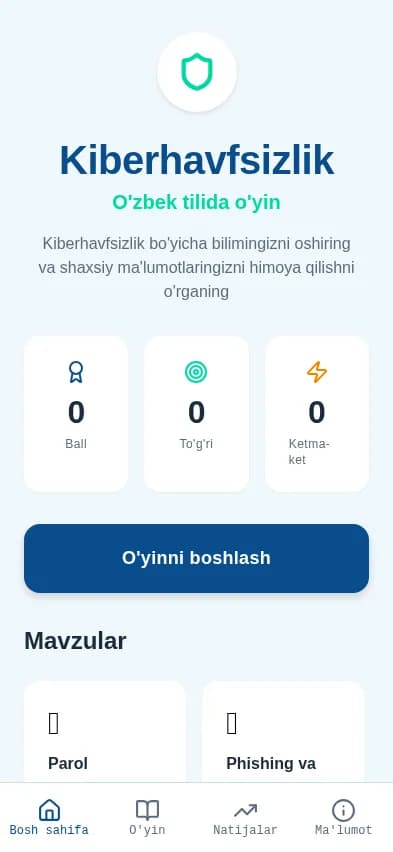 Uzbek Cybersecurity Knowledge Game