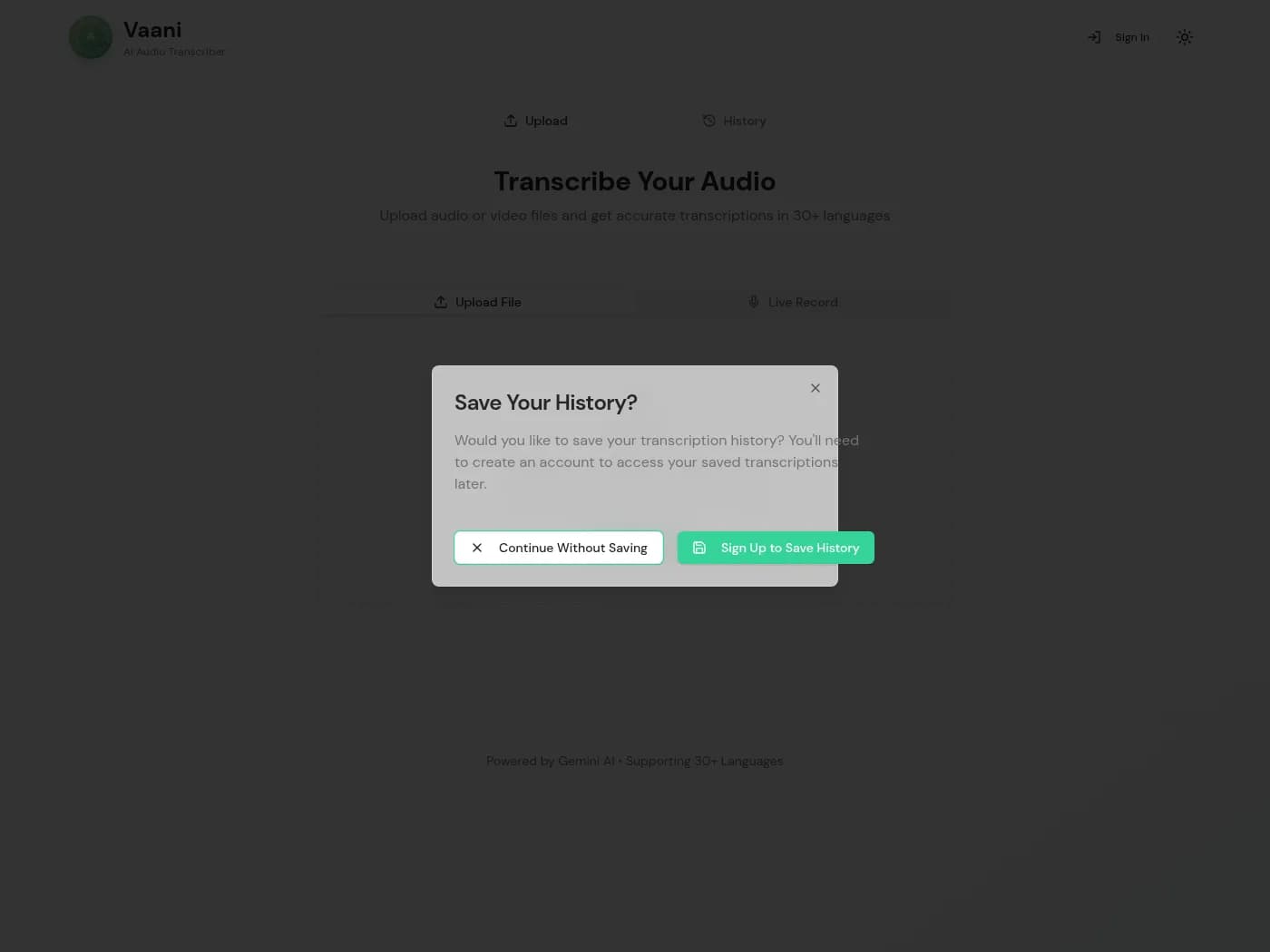 Vaani - AI Audio Transcriber