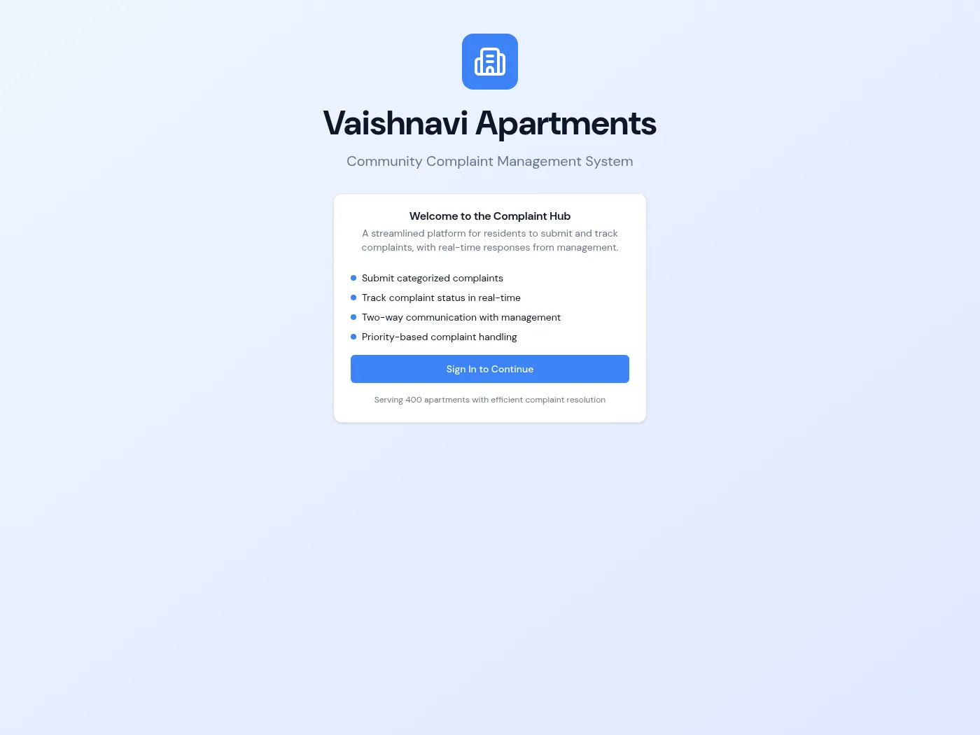 Vaishnavi Apartments Complaint Hub