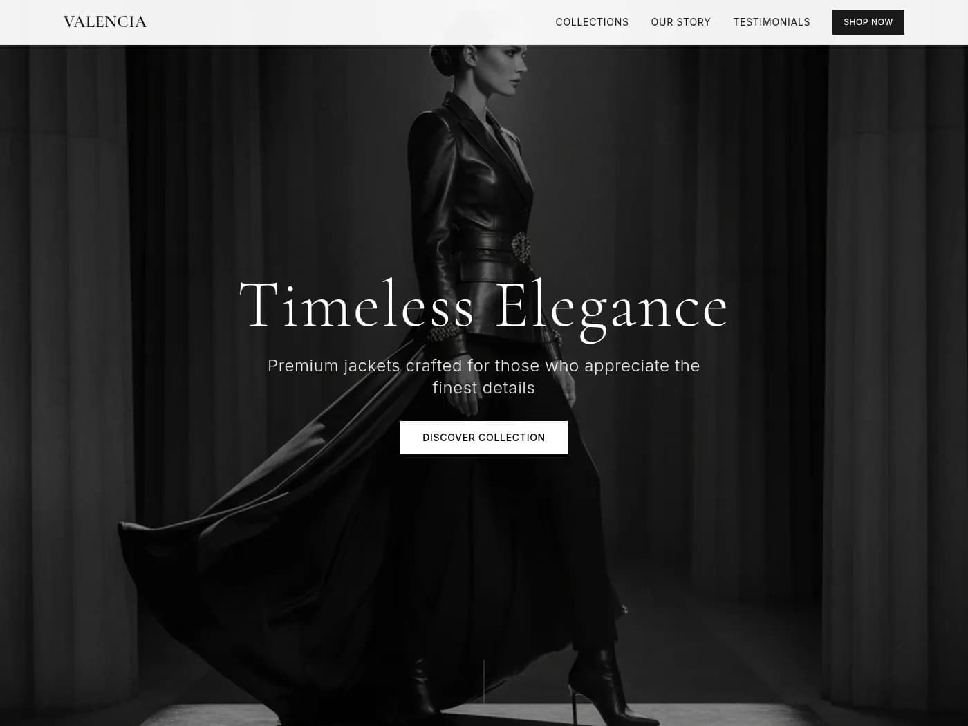 Valencia: Minimalist Luxury Clothing Brand Website