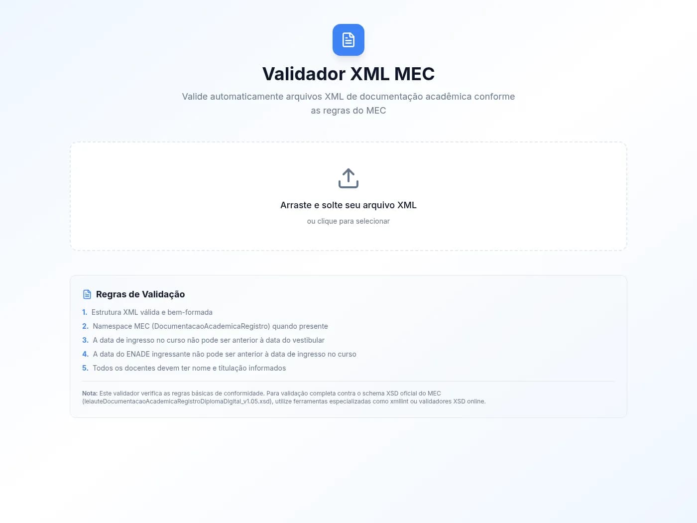 Validador XML para Documentação Acadêmica MEC