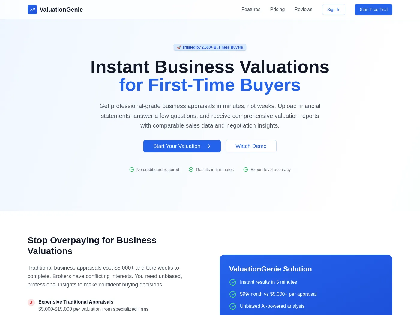 ValuationGenie: Instant Business Valuations for First-Time Buyers and Sellers
