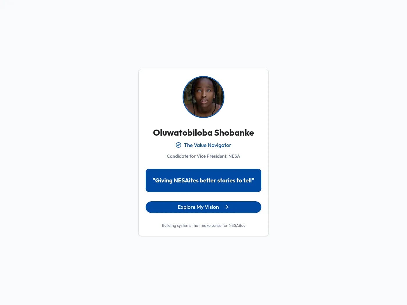The Value Navigator: Oluwatobiloba for NESA VP Campaign Hub