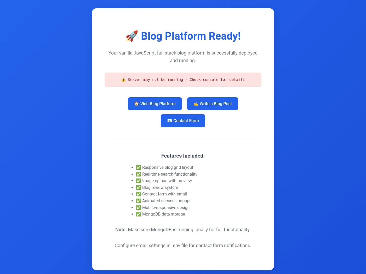 Vanilla JS Full-Stack Blog Platform