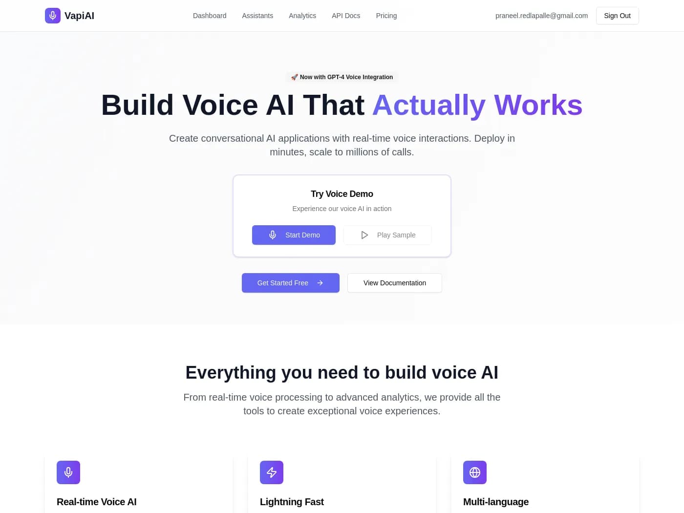 Vapi AI Clone - Voice AI Assistant Platform